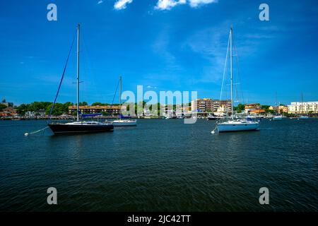 Shepshead Bay marina on a sunny early summer day; Brooklyn, NY USA ...