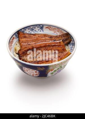 Japanese style cuisine - grilled eel with steamed rice and sauce Stock ...