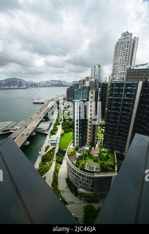 Looking down at the North Point promenade and the modern buildings ...