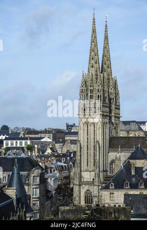 Saint-Corentin Gothic Cathedral, seen from the east from the Rue du ...