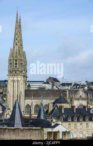 Saint-Corentin Gothic Cathedral, seen from the east from the Rue du ...