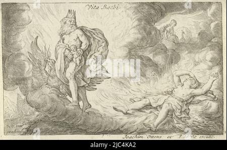Birth of Bacchus, Jacob Matham, 1689 - 1706 print Jupiter with crown on ...