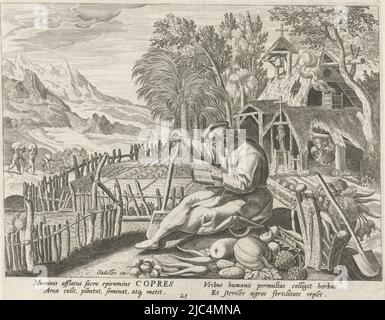 The Saint Copres of Egypt as a hermit in a garden. He is reading a ...