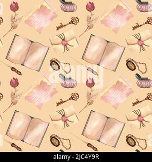 Watercolor vintage elements, old books, letters. hand drawn ...