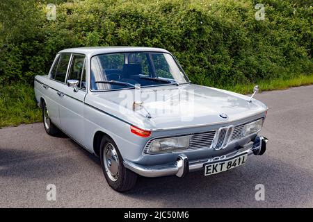 Three-quarters front view of a Grey, 1958, Rover P4, 105S, on display ...