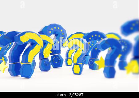 question marks colored as the flag of Europe 3d-illustration Stock ...