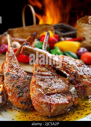 roasted lamb rib, grilled over coals Stock Photo - Alamy
