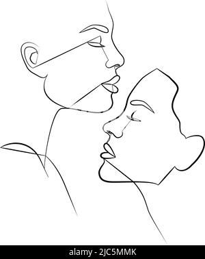 Two female faces in the style of one line art with flowers and leaves ...