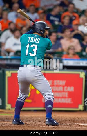 Seattle Mariners' Abraham Toro bats during the third inning of a spring ...