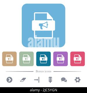Announcement file type white flat icons on color rounded square ...
