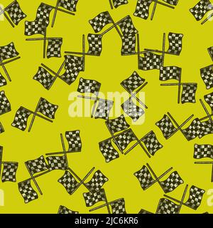 Race flag seamless pattern engraving. Vintage sport background in hand ...