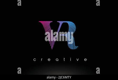 VS White Purple Lines Letter Logo. Creative Line Letters Design Vector ...