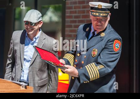 Fire Chief, Robert Hart, at ribbon cutting ceremony for new North Acton ...