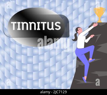 Text sign showing Tinnitus. Business concept A ringing or music and ...