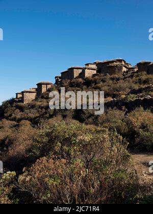 Ruins of the stone citadel of Rupac in the Peruvian Andes. The ...