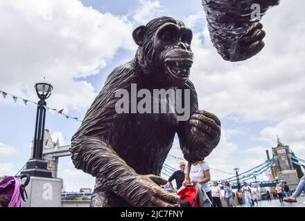 A chimpanzee sculpture is seen near London Bridge. 'Chimps Are Family ...