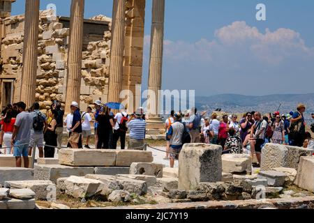 Acropolis, Athens, Greece - with crowds of tourists visiting the ...