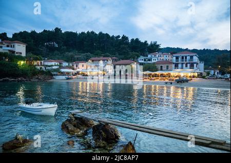 Greek port town of Katigiorgis on Pilion at blue hour Stock Photo - Alamy