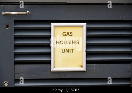 Gas meter box housing outside external to council house a row Stock ...