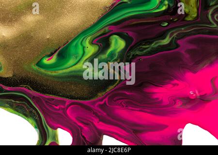 Gold dust spots on liquid fluorescent paints background Stock Photo - Alamy
