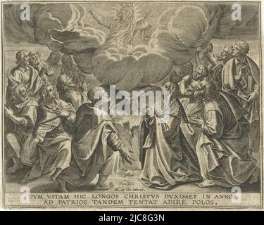 Ascension of Christ, Jan Collaert (II), After Maerten de Vos, 1597 print Christ is led to heaven ...