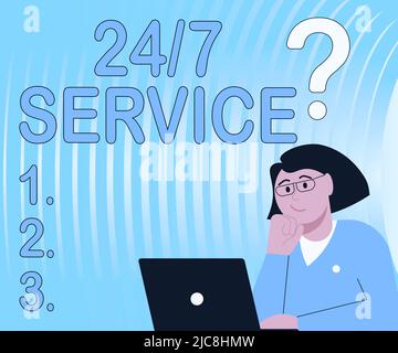 Writing displaying text 24 7 Service. Business overview Always ...