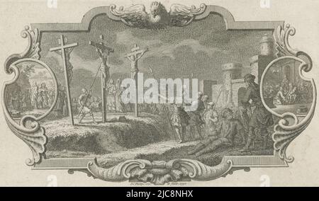 The death on the cross of Christ on Mount Golgotha. On the left in the ...