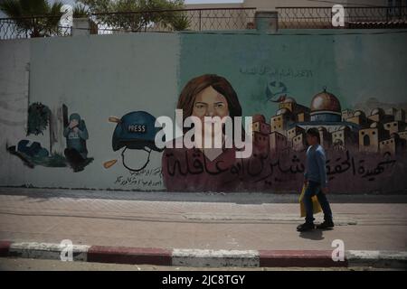 A mural in the streets of Gaza, the journalist Shireen Abu Aqleh Stock ...
