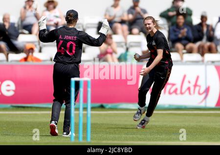 Central Sparks’s Grace Potts celebrates after she catches and dismisses ...