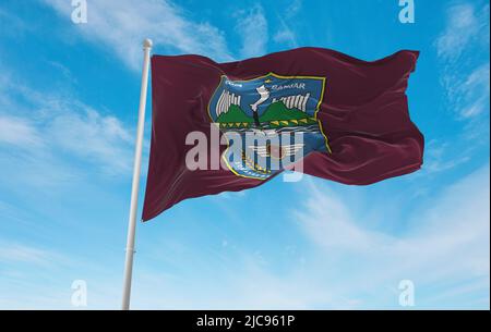 official flag of Banjar City Indonesia at cloudy sky background on ...