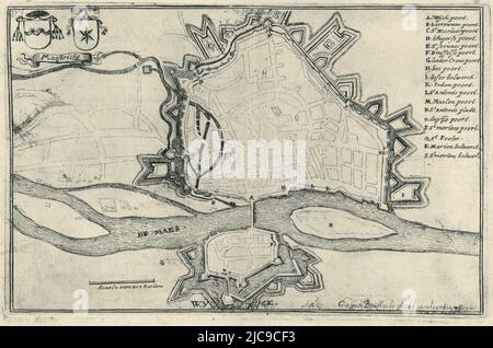 Map of Maastricht, conquered by the French in 1673, Gaspar Bouttats ...