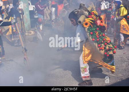 Guns being fired during Carnaval in Huejotzingo, Puebla Mexico Stock ...