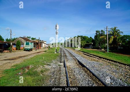 train traicks and station near limonar in cuba Stock Photo - Alamy