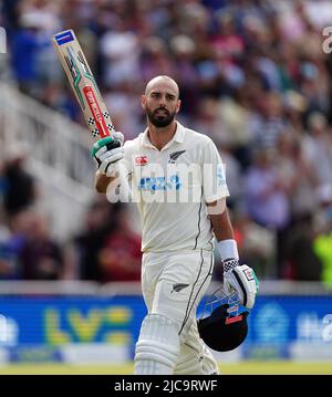 Daryl Mitchell of New Zealand is hit with a ball off Jofra Archer of ...