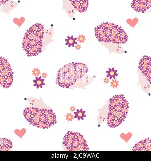 Flower hedgehog, flowers instead of needles. seamless childish floral ...