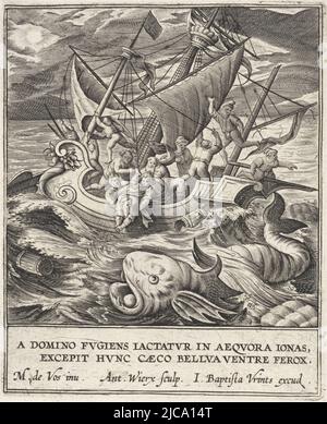 Jonah is thrown overboard by the sailors, Antonie Wierix (II), after ...