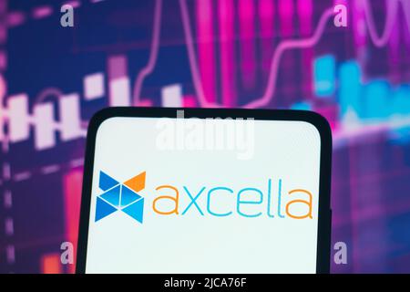 In this photo illustration, the Axcella Health logo seen displayed on a smartphone screen Stock ...