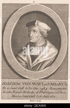 Portrait of Joachim de Watt, François Hubert, 1784 print Numbered in ...