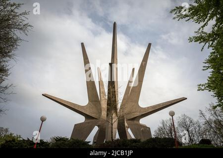 Picture of the main monument of the Kosmaj memorial, made of concrete ...