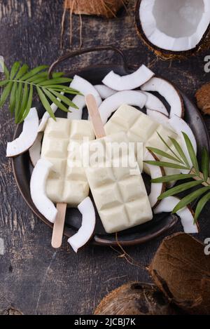 Healthy coconut ice cream popsicles Stock Photo - Alamy