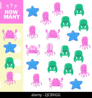 Vector under the sea color by number activity with red crab. Ocean life ...
