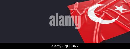 3D illustration. Flag of Turkiye on a fabric ribbon background Stock ...