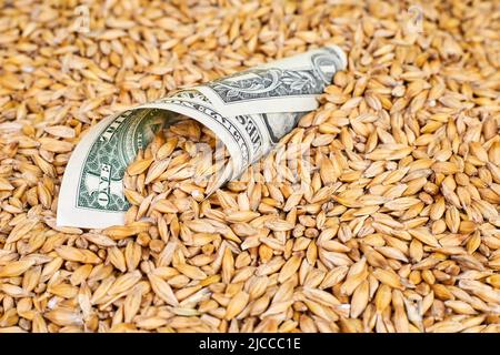 A rolled up dollar bill with barley grains sprinkled into it Stock ...