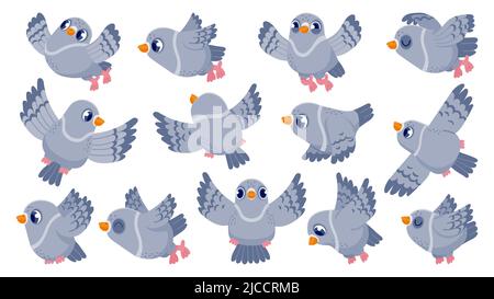 Cute pigeon mascot set with different emotions isolated on white ...