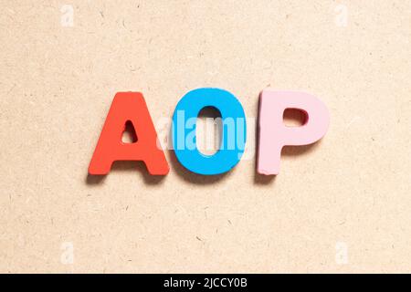Alphabet letter with word AOP (abbreviation of Annual Operating Plan or ...