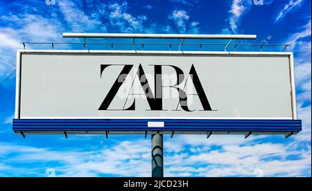 Advertisement billboard displaying logo of Zara Stock Photo - Alamy