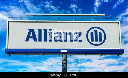 Advertisement billboard displaying logo of Allianz Stock Photo - Alamy
