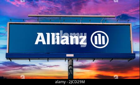 Advertisement billboard displaying logo of Allianz Stock Photo - Alamy