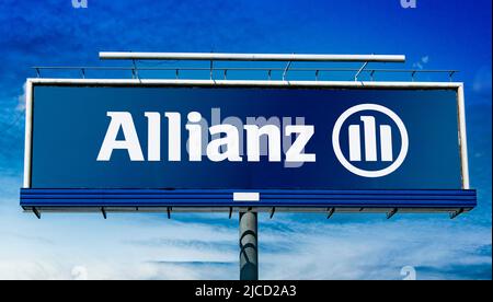 Advertisement billboard displaying logo of Allianz Stock Photo - Alamy