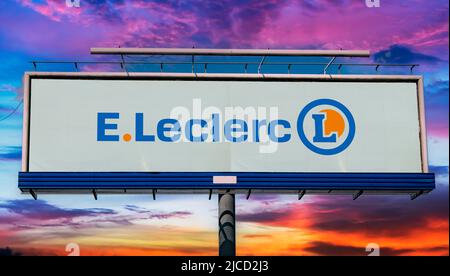 Advertisement billboard displaying logo of E.Leclerc Stock Photo - Alamy